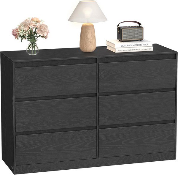 Cassettiera Moderna 6 Cassetti in Legno Nero – Mobile Contenitore per ...