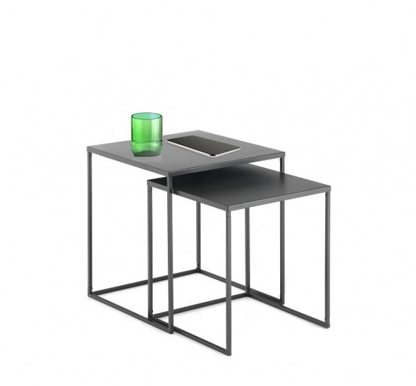 Coppia di Tavolini da Soggiorno Design Minimal Acciaio Antracite