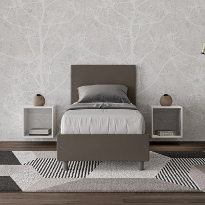 Letto Singolo Minimal con Rete e Contenitore Similpelle 3Colori