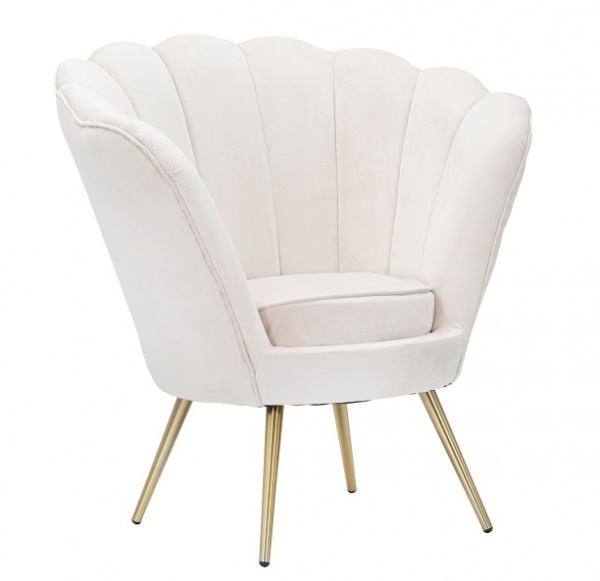 Poltrona da Soggiorno o Attesa Circolare Bouclè Crema e Oro