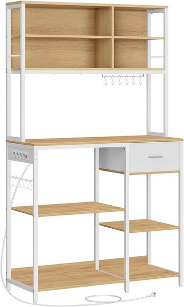 Scaffale da Cucina Mobile Microonde con Ripiani Cassetto e Prese stile ...