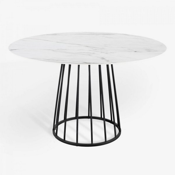 Tavolo Italiano tondo Moderno con Piede Lavorato e Top Effetto Marmo
