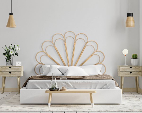 Testiera Testata per Letto Matrimoniale in Rattan Floreale Boho